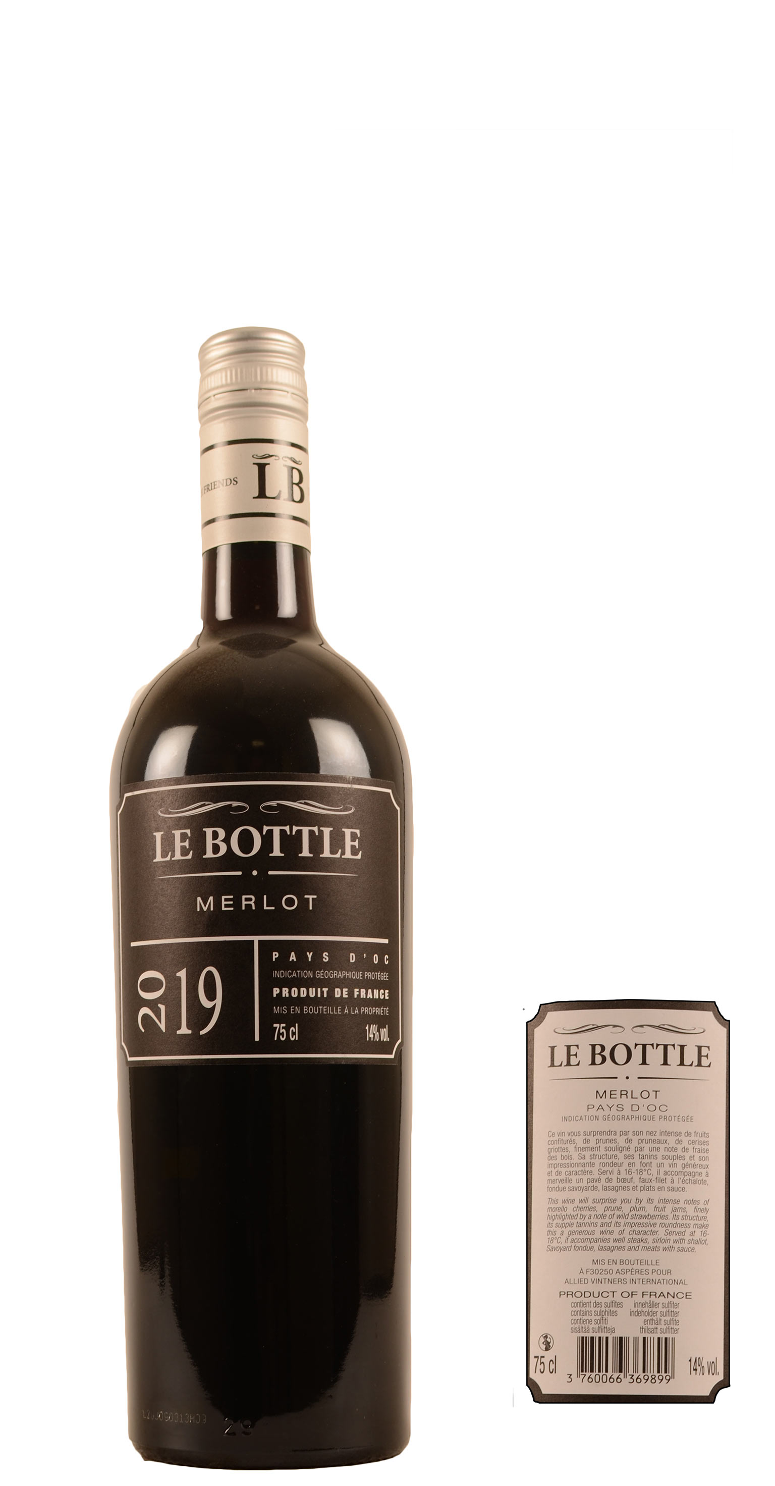 2019 - Le Bottle - Vin de Pays d'Oc - Merlot - 0,75 Ltr. - Rouge | Het ...