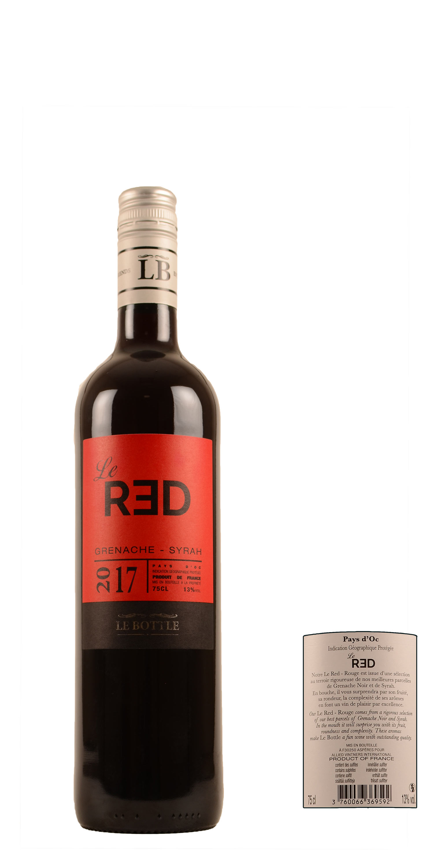 2017 - Le Bottle - LE RED - Vin de Pays d'Oc - Grenache - Syrah - 0,75 ...